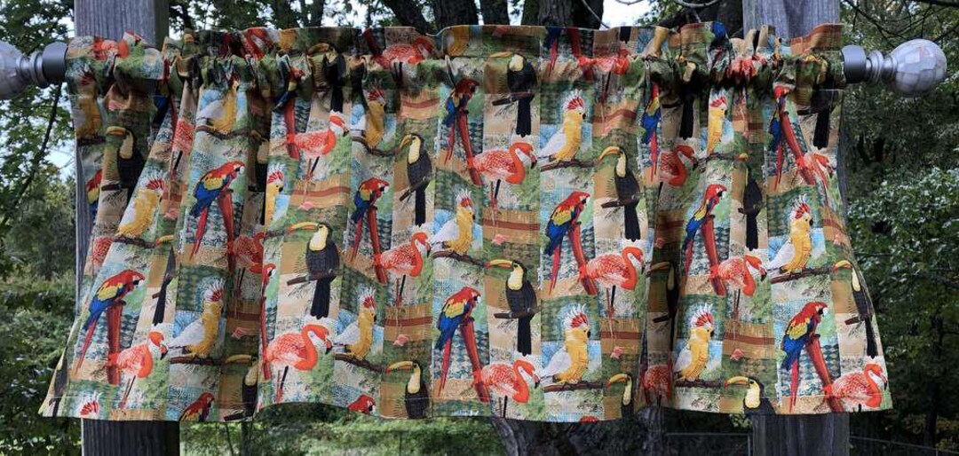 Tropical Jungle Birds Valance Toucan Parrot Cockatiel Flamingo Patch ...