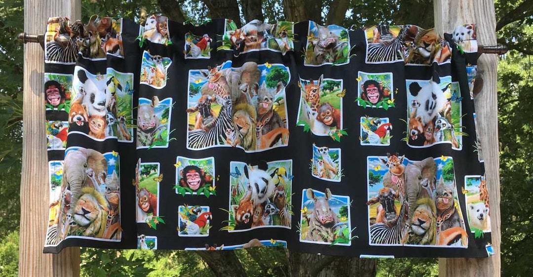 Handcrafted African Safari Animal Valance Giraffe Monkey Chimp Parrot ...