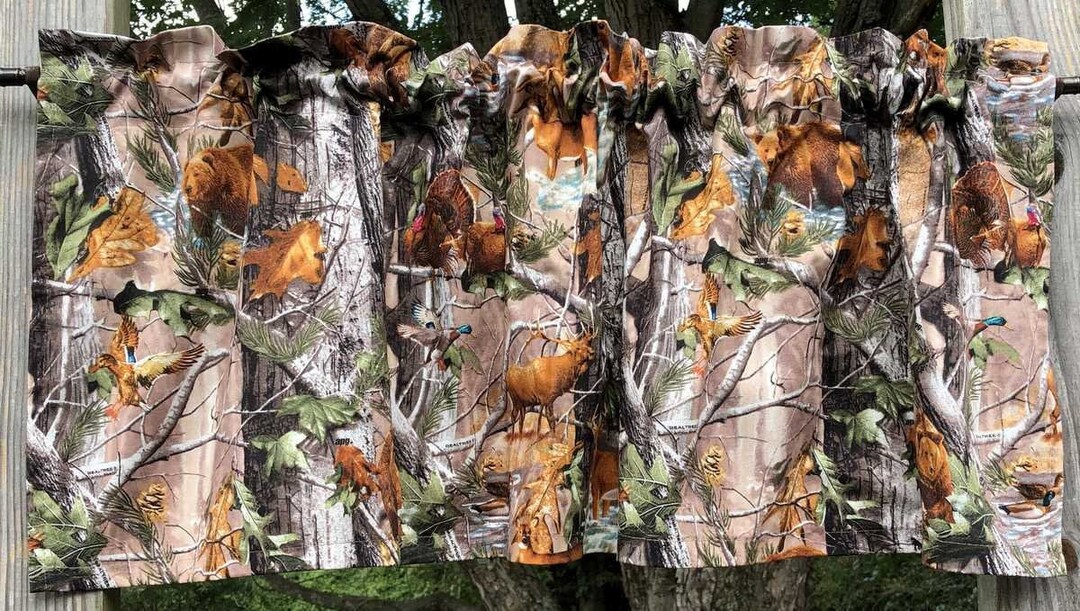Rustic Wildlife Camo Valance Forest Woodland Animal Bear Deer Turkey ...