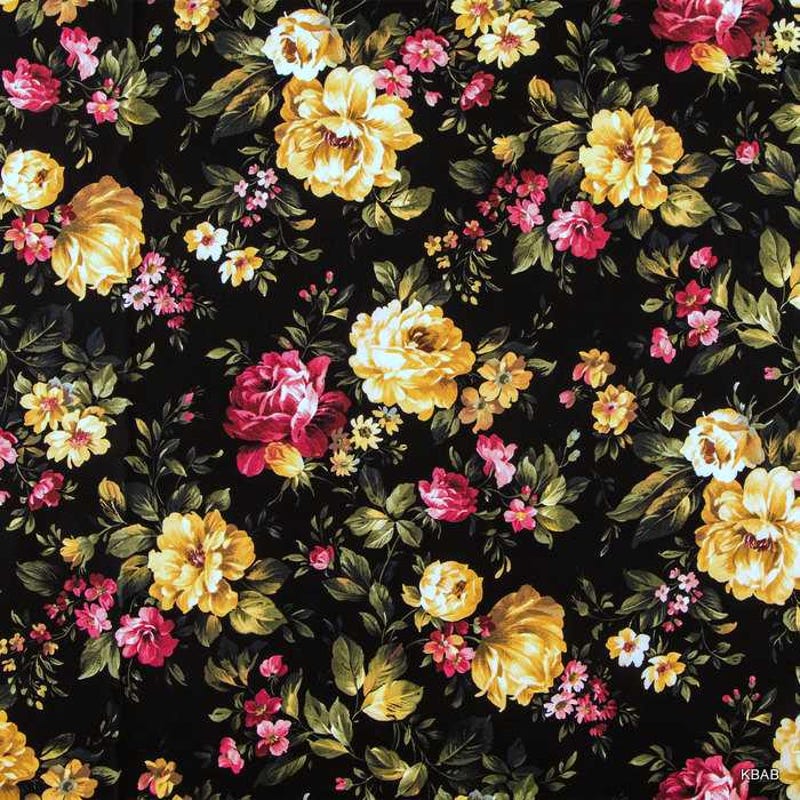 Black Floral Fabric - Etsy