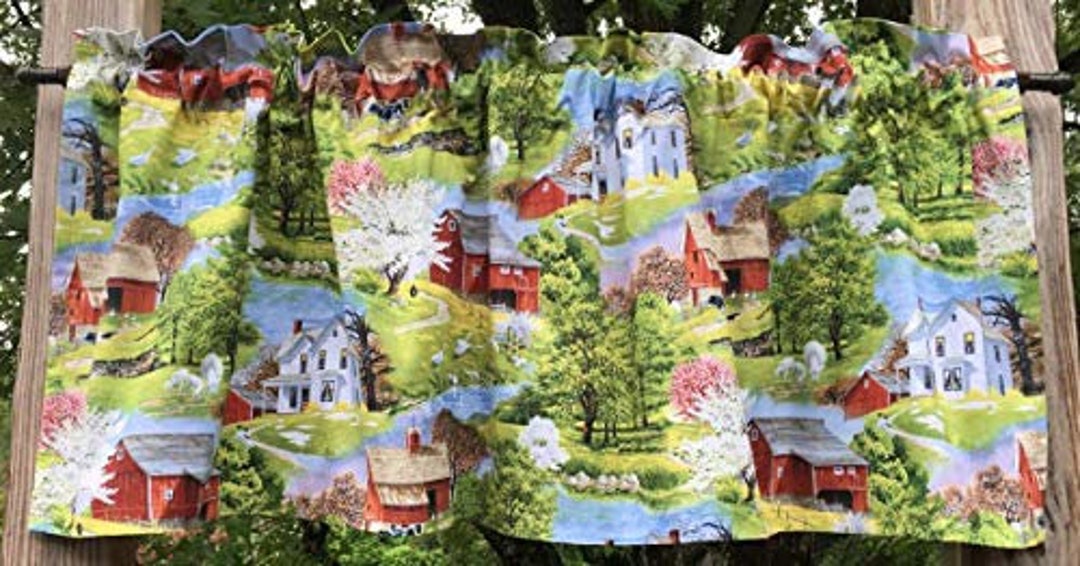 Farmhouse Valance Scenic Country Farm House Old Homeplace Red Barn ...