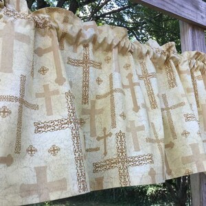 Religious Christian Cross Valance Church Faith Crosses on Cream Tan ...