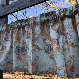 Vintage World Map Valance, Explorer Travel Valance, Antique Map Atlas ...