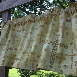 Religious Christian Cross Valance Church Faith Crosses on Cream Tan ...