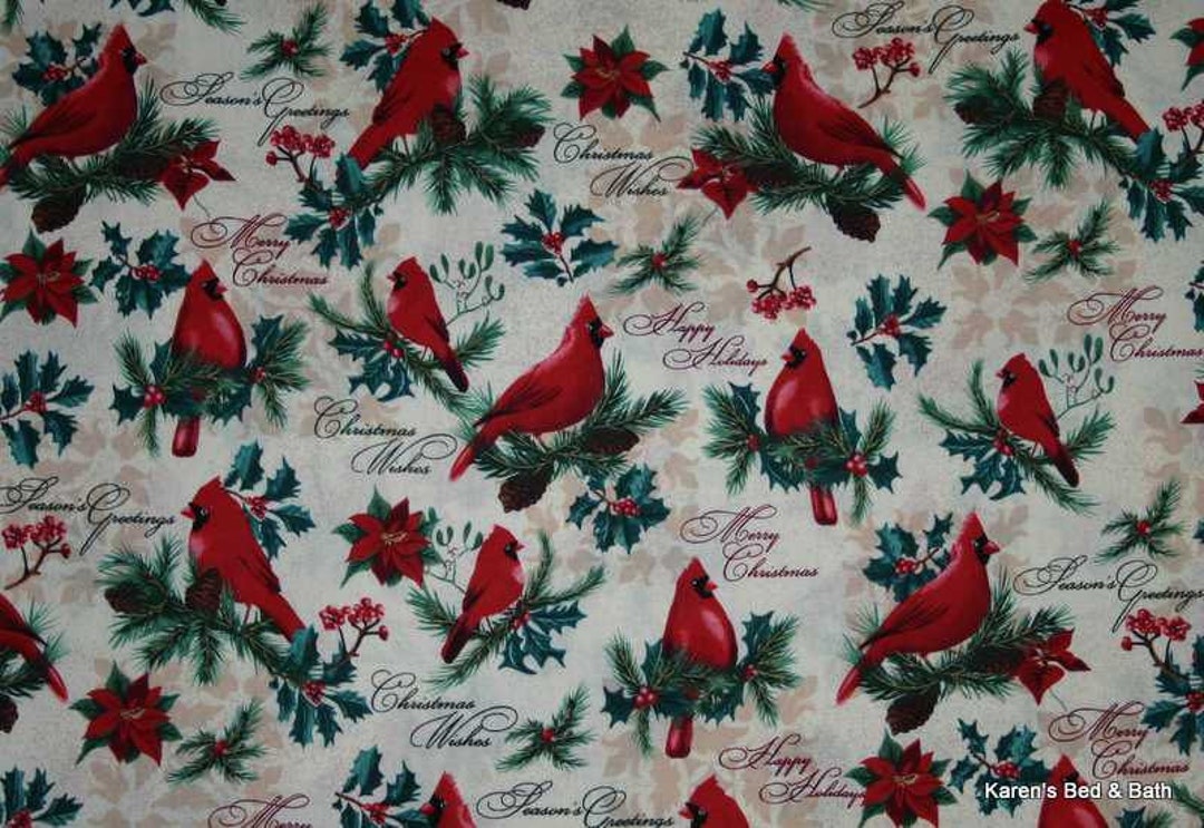 Christmas Cardinal Valance Red Bird Holly Tree Birds Farmhouse Kitchen ...