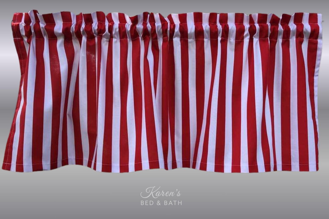 Red Stripe Valance – Awning Farmhouse Curtain for Kitchen, Bath, or ...