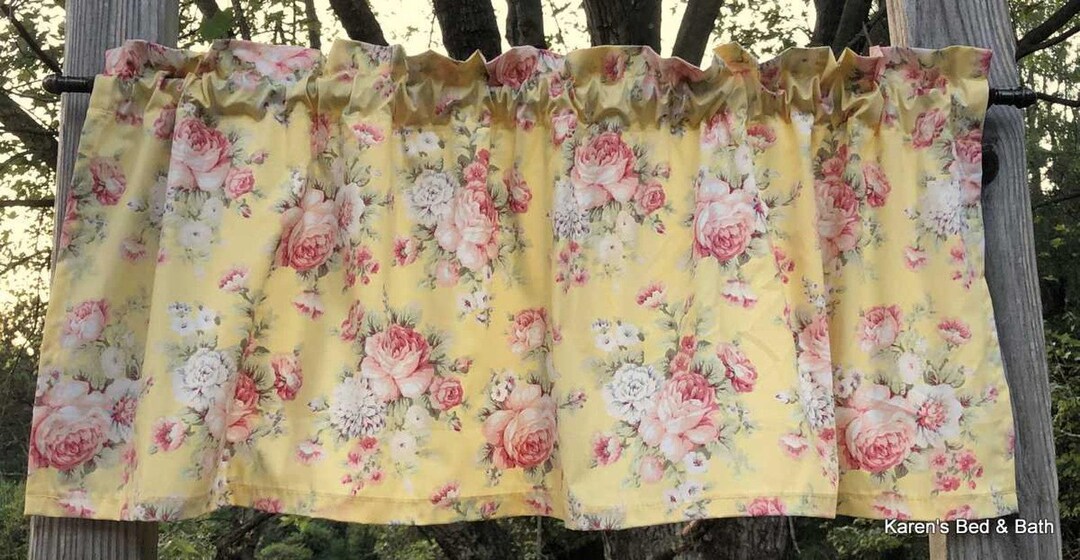 Yellow Roses Valance – Cottagecore Vintage Rose Floral Curtain ...
