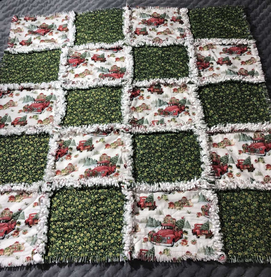 Christmas Red Truck Rag Quilt / Baby Rag Quilt / Lap Quilt / Red Green ...