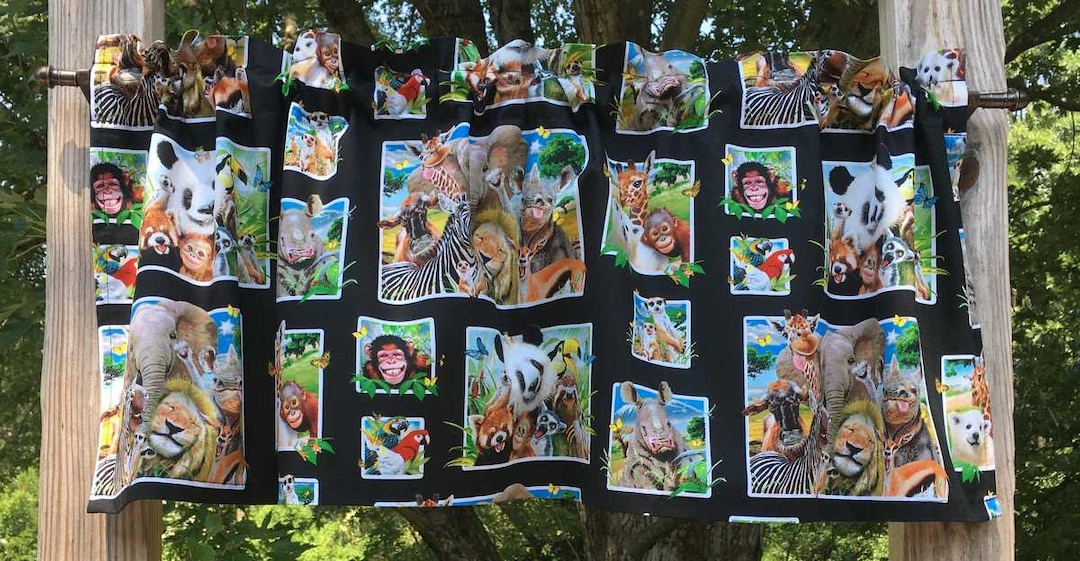 Kids' Safari Animal Valance - Bedroom Playroom Decor - Giraffes ...
