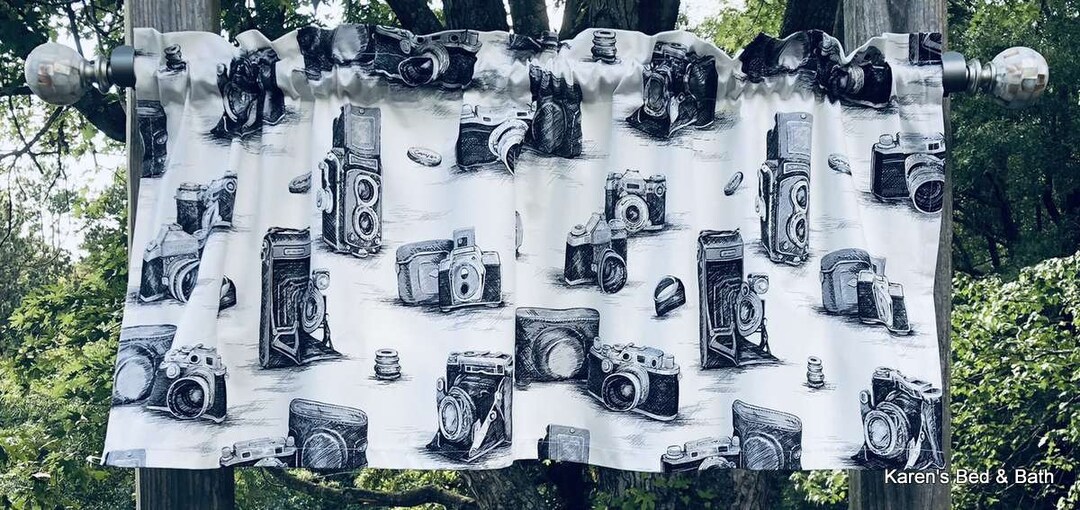 Camera Valance Vintage Old Cameras Photography Craft Room Black White ...