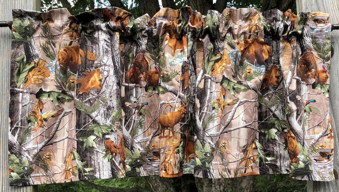 Woodland Wildlife Valance North America Forest Trees Animal Camo ...