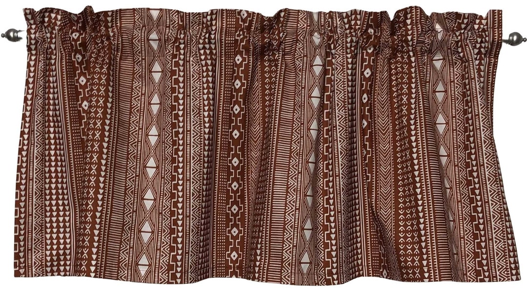 Valance BOHO Rust Striped Brown Rust White Geometric Designs Hippie ...