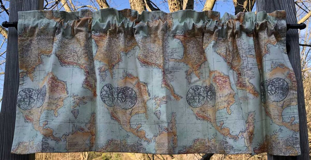 Vintage World Map Valance Explorer Travel Antique Map Atlas Nautical ...