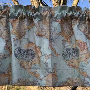Vintage World Map Valance, Explorer Travel Valance, Antique Map Atlas ...