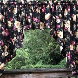 Floral Black Valance Swags Large Beautiful Pink Purple White Roses ...