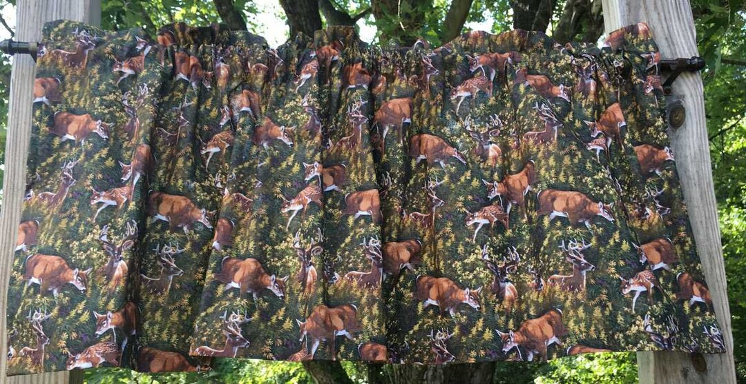 Deer Valance Forest Woodland Wildlife Animal Buck Doe Cabin Lodge ...