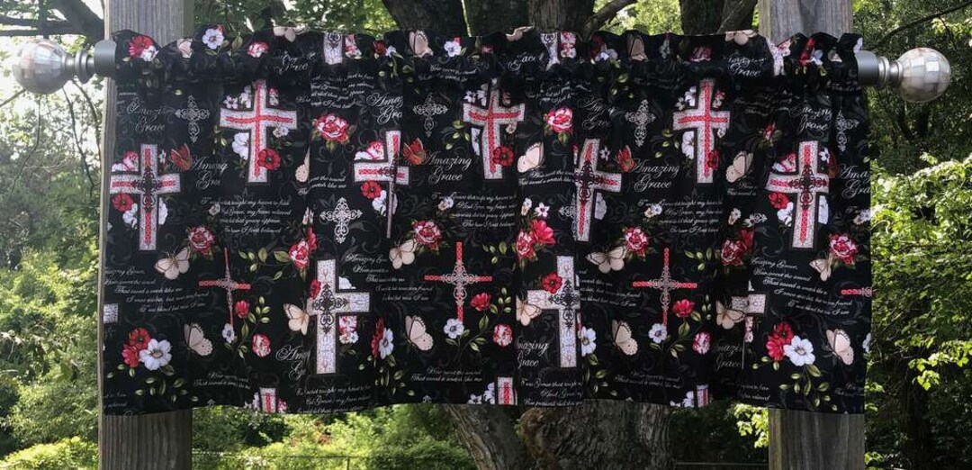 Amazing Grace Christian Valance Cross Butterfly Floral Farmhouse ...