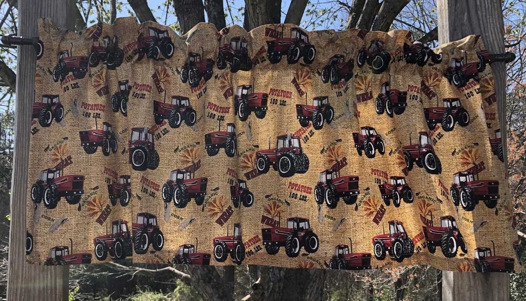 Farm Tractor Valance Autumn Grain Harvest Red Tractor Wheat Potato ...