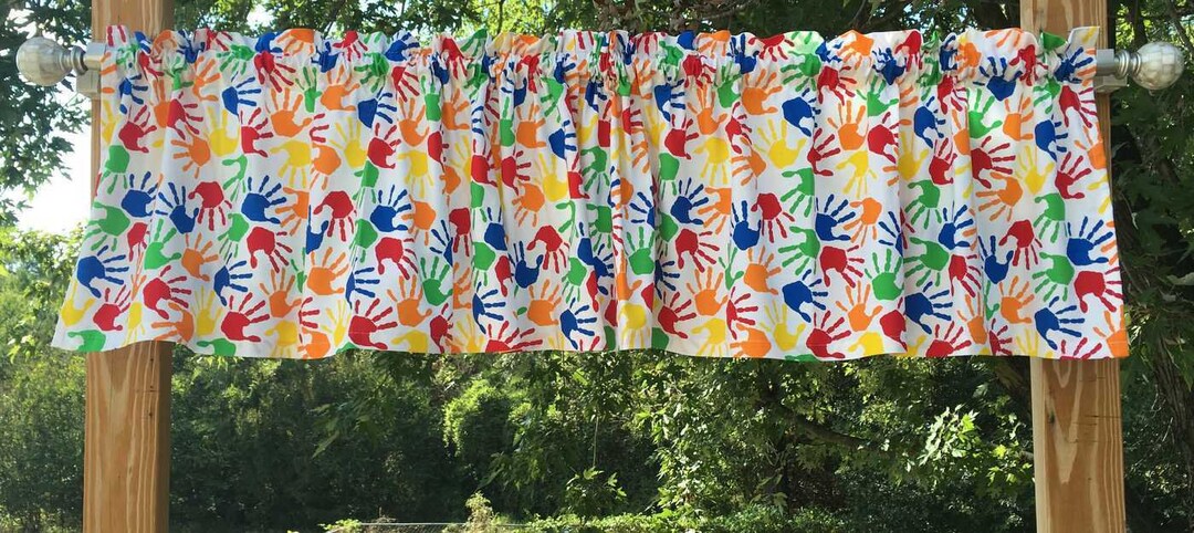 Kids Handprint Valance School Art Green Red Orange Blue Handprints on ...