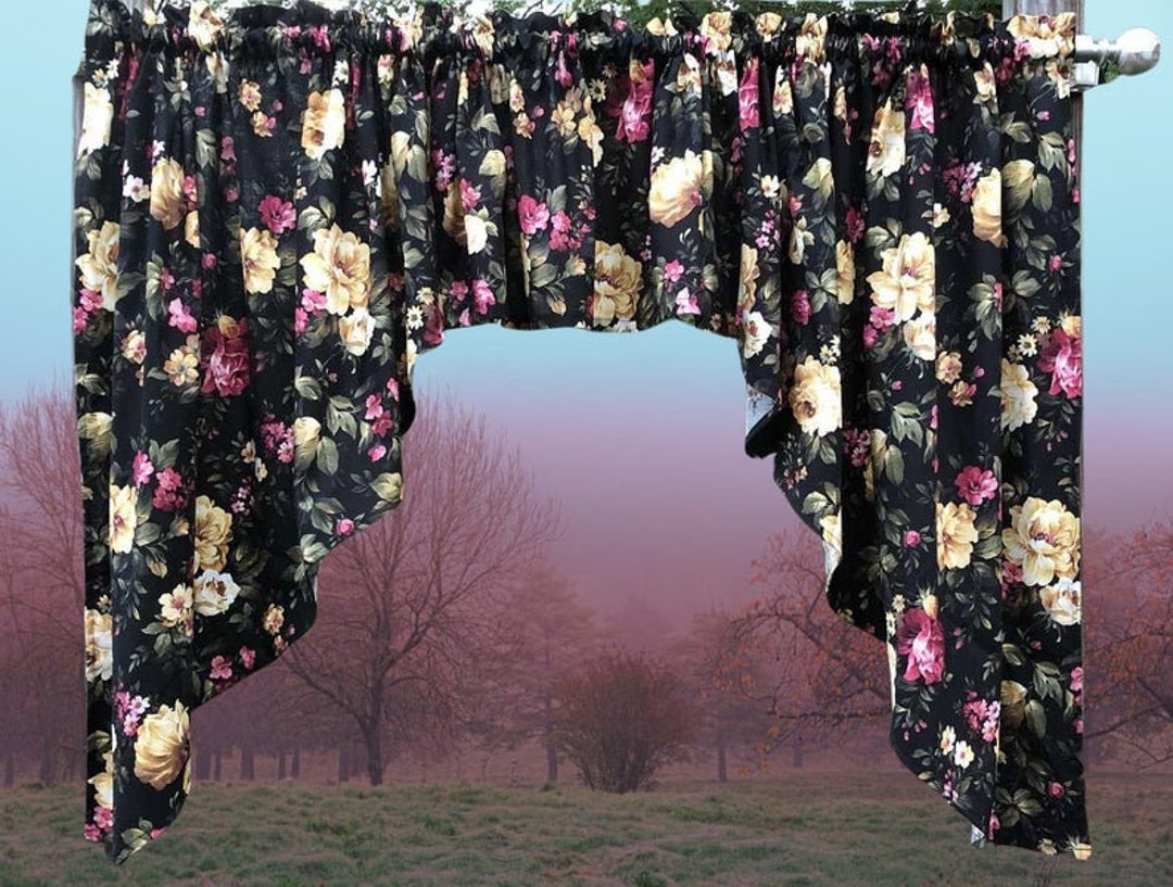 Floral Black Valance Swags Large Beautiful Pink Purple White Roses ...