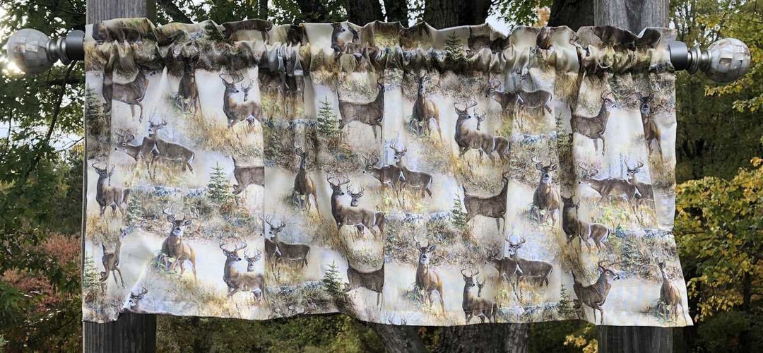 Woodland Forest Deer Valance Scenic Meadow Animal Thanksgiving Autumn ...