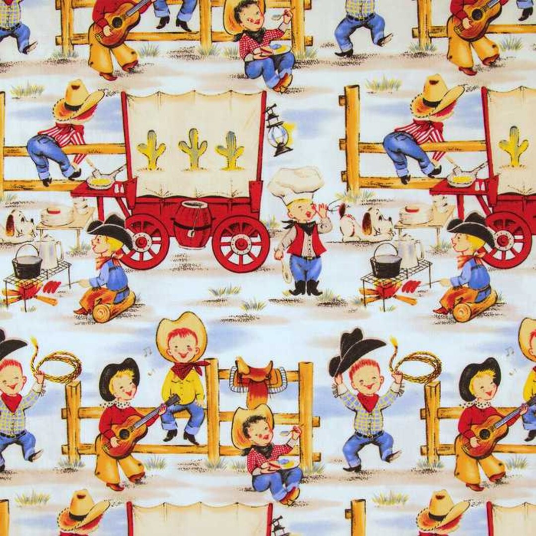 Retro Cowboy Western Fabric by the Yard / Half Yard Western Lil ...