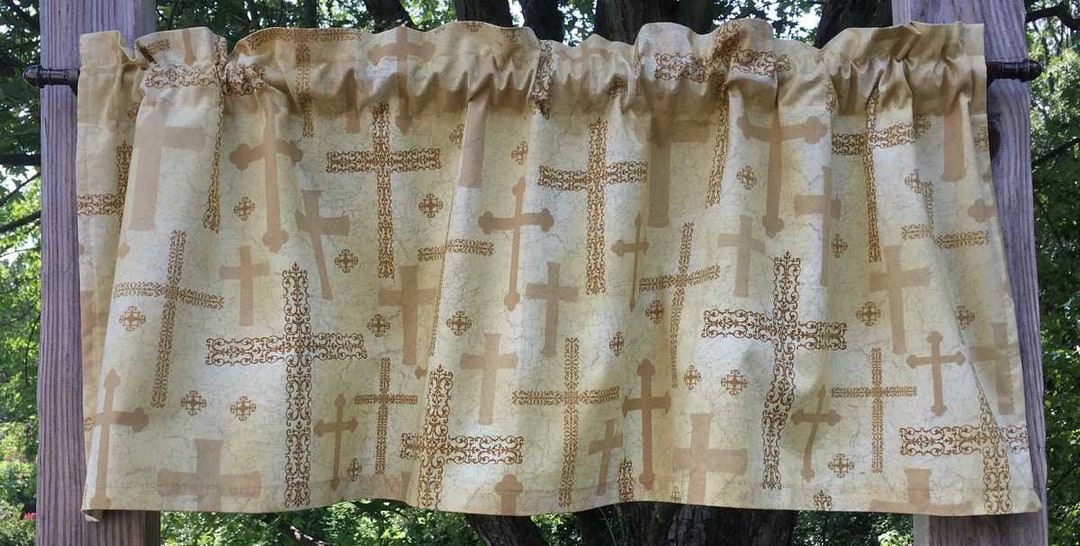 Religious Christian Cross Valance Church Faith Crosses on Cream Tan ...