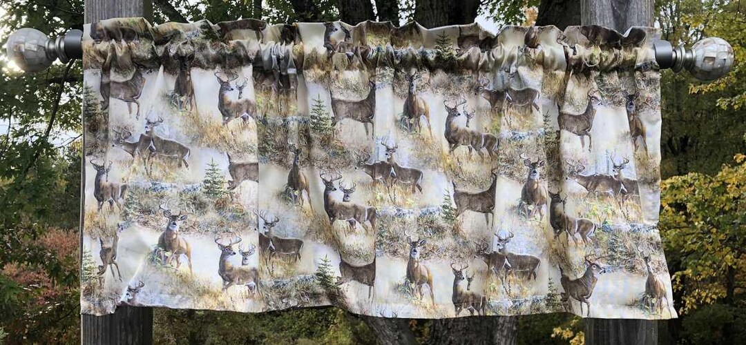 Deer Valance Scenic Wildlife Woodland Forest Animal Cabin Lodge Kitchen ...