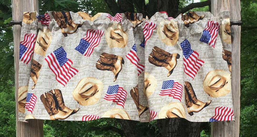 Western Cowboy Valance Americana Theme America USA Flag Cowgirl Hat ...