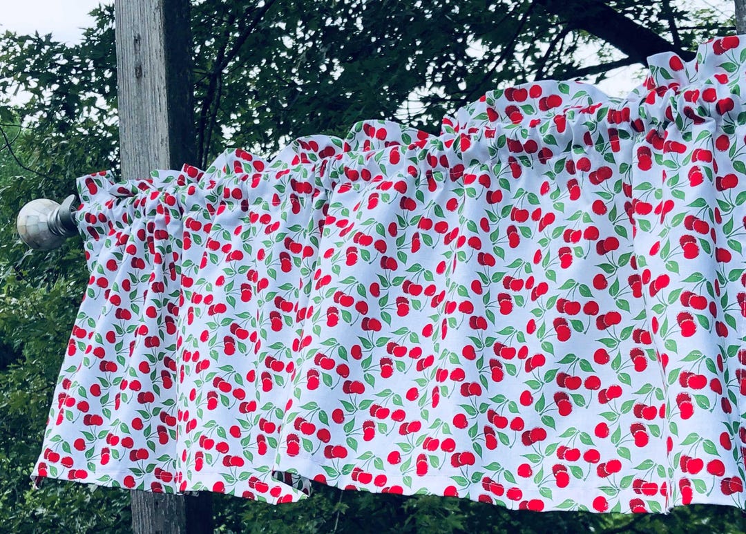 Farmhouse Kitchen Curtains: Red Cherry Fruit - Cherries & Glitter ...