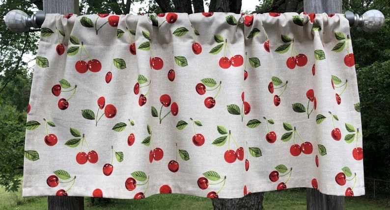 Cherry Valance Red Cherries With Green Leaf Stems on Linen - Etsy