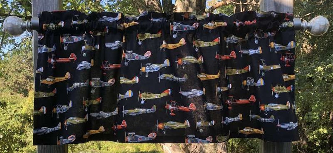 Vintage Airplane Valance Black Aviation Curtains for Man Cave or Boys ...
