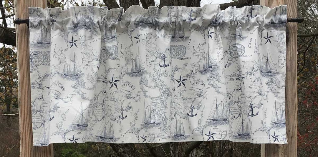 Ocean Map Valance Nautical Coastal Sea Water Valance Boat Map Beach ...