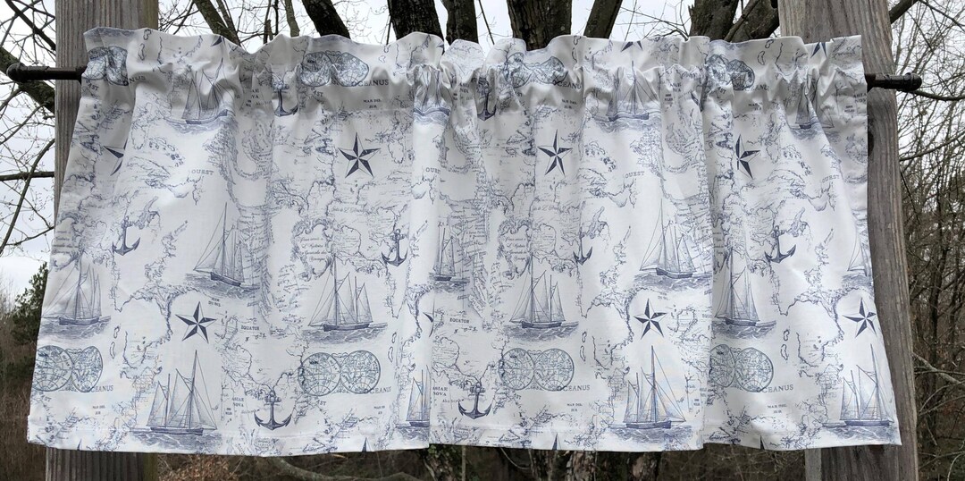 Nautical Chart Curtain Valance: Coastal Boat Map Print - Home Decor ...