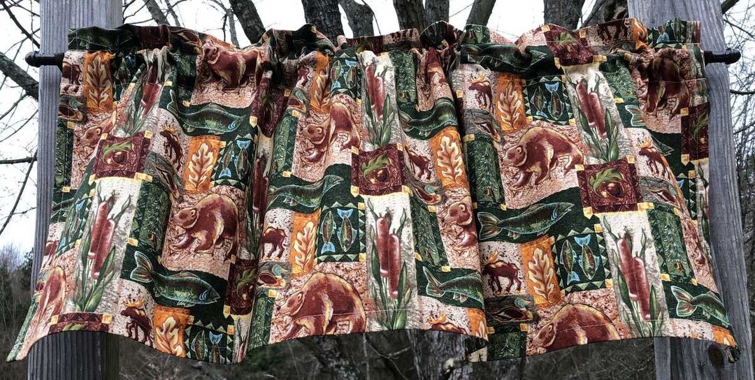 Woodland Wildlife Animal Valance Nature Forest Bear Fish Duck Window ...
