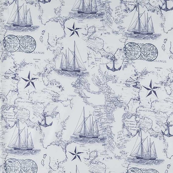 Nautical Map Fabric Map of the Sea Fabric Boat Anchor Globe - Etsy