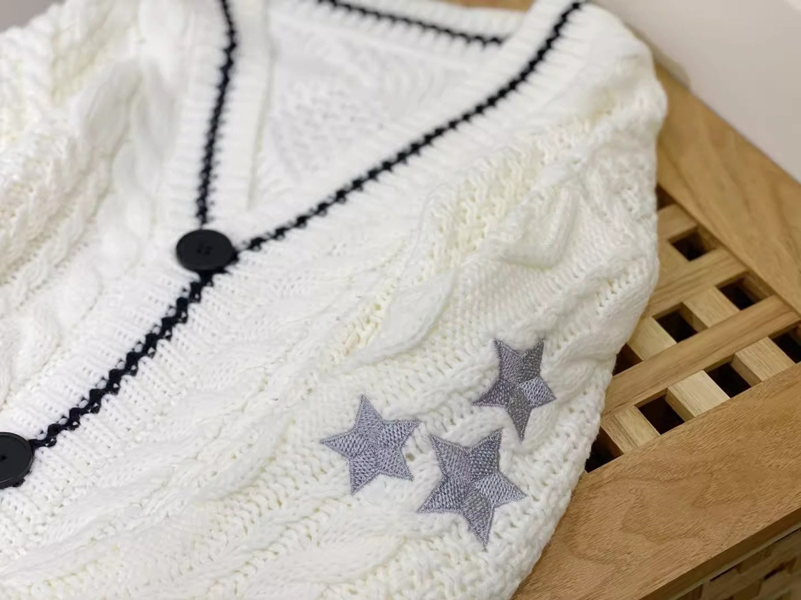 Beige Star Folk Cardigan, Oversized Cute Cardigan, Embroidered Folklore ...