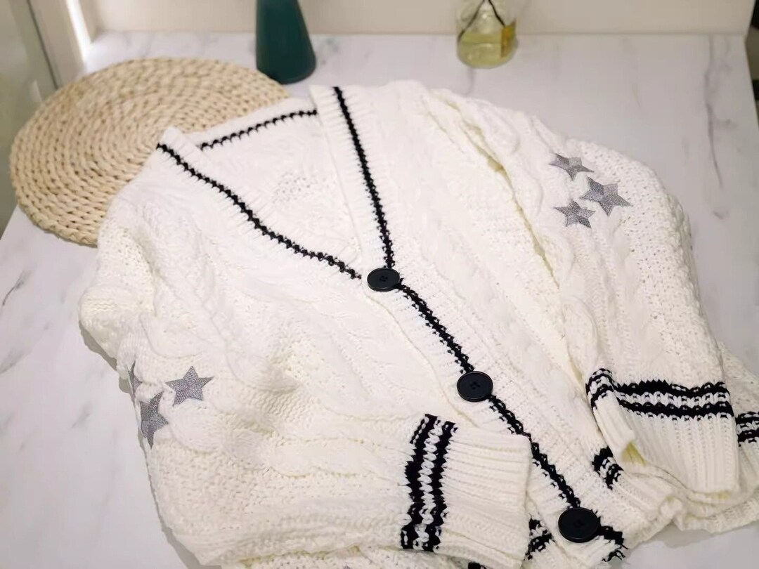 Beige Star Folk Cardigan, Oversized Cute Cardigan, Embroidered Folklore ...