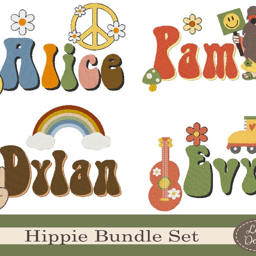 Hippie Embroidery Machine Designs Bundle Set Monogram BX Font - Etsy