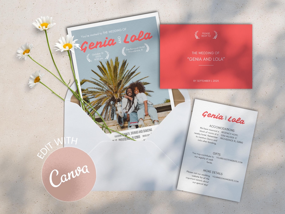 Cinema Wedding, Canva Wedding Invite, Retro Wedding, LGBT, Unique ...
