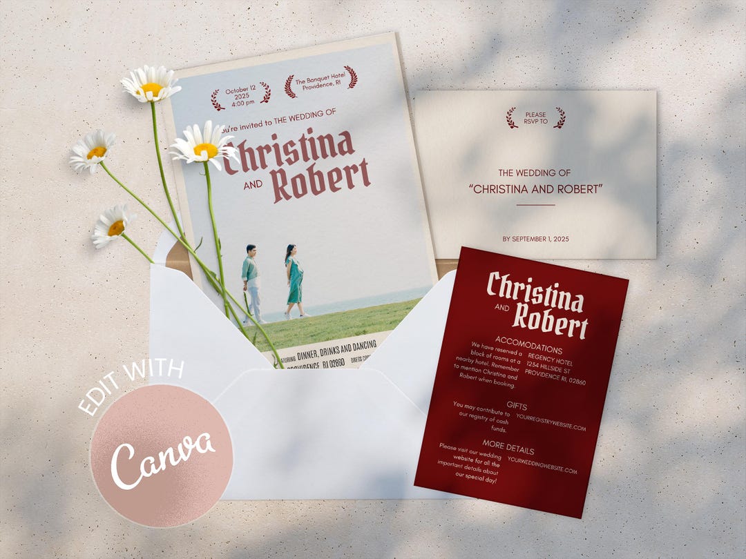 Cinema Wedding, Canva Wedding Invite, Unique Invitation, Printable ...
