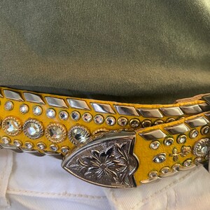 Vintage Kippy's Stylish, Sparkling Big Silver Buckle Yellow Leather ...