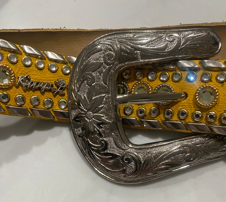 Vintage Kippy's Stylish, Sparkling Big Silver Buckle Yellow Leather ...