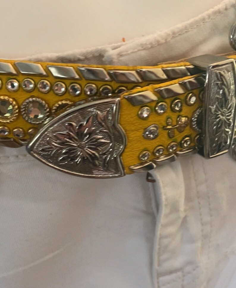 Vintage Kippy's Stylish, Sparkling Big Silver Buckle Yellow Leather ...