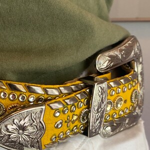 Vintage Kippy's Stylish, Sparkling Big Silver Buckle Yellow Leather ...