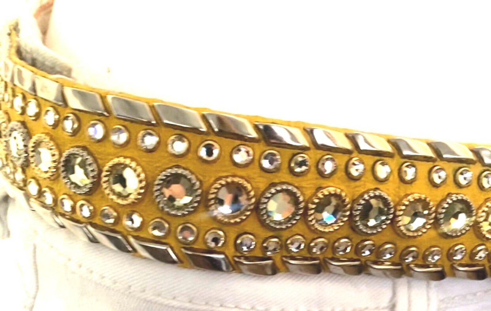 Vintage Kippy's Stylish, Sparkling Big Silver Buckle Yellow Leather ...