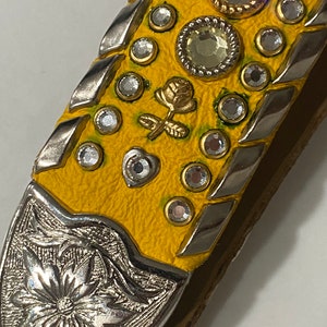 Vintage Kippy's Stylish, Sparkling Big Silver Buckle Yellow Leather ...