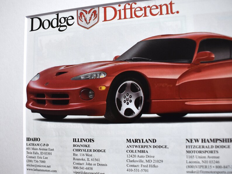 Dodge Viper GTS Retro / Vintage Magazine Advertisement Printed 2001 - Etsy