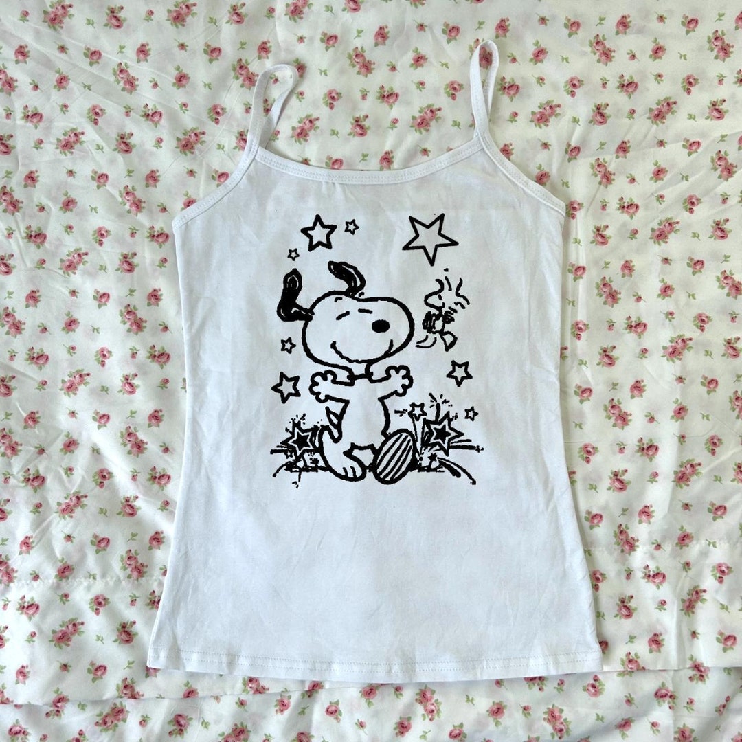 Handmade Screenprinted Y2K Snoopy Tank Top, Trendy Y2K Cami, Peanuts ...