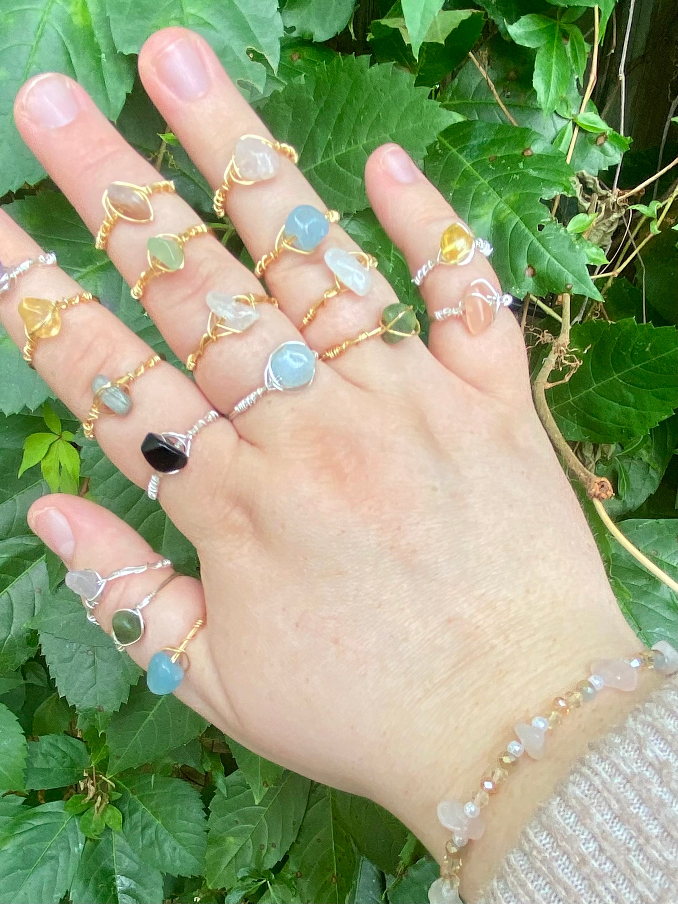 Crystal Rings, Raw Gemstone Rings, Wire Wrapped Crystal Rings, Dainty ...